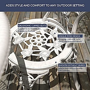 BELLEZE 3 Piece Bistro Set, Aluminum Bistro Table Set Outdoor Bistro Set, Weather-Resistant Garden Table and Chairs Wrought Iron Patio Furniture for Balcony Backyard, Rose Design - White