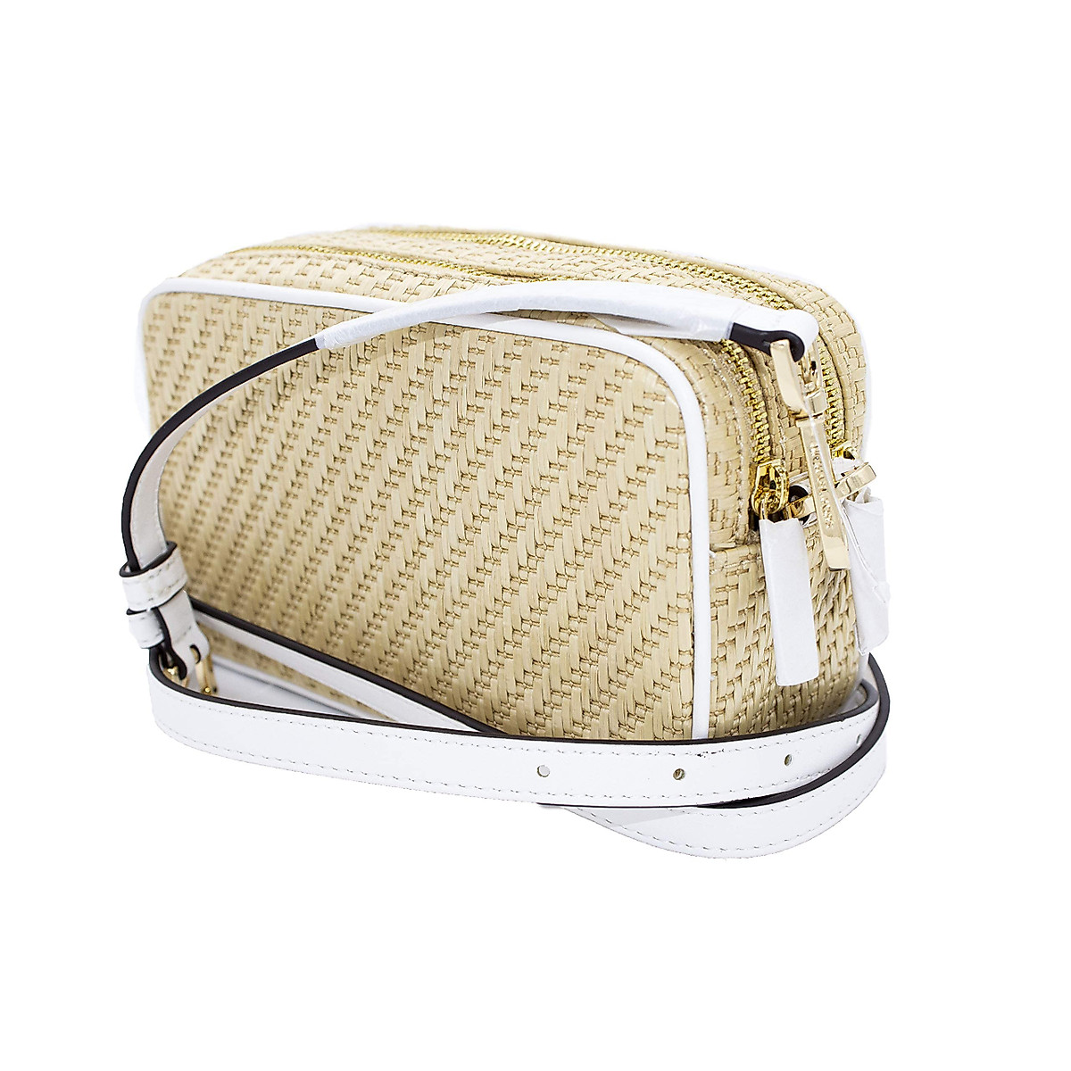 Michael Kors 35T0GWQC1W Kenly Small Camera Straw Python Capsule Optic White Gold hardware Women's Crossbody