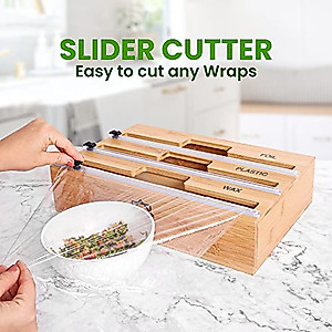 Amazecore wrap organizer with cutter 3 in 1 Plastic Wrap Dispenser for Aluminum Foil & Cling Film & Parchment Paper