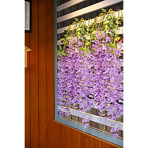 MACTING 6 Pack Artificial Wisteria Flower,3.6 Feet Fake Wisteria Vine Ratta,Hanging Silk Wisteria Flowers String for Home,Party,Wedding, Garden, Wall Decoration(Purple)