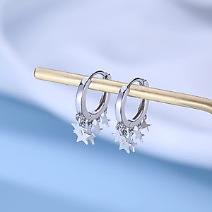 SLUYNZ 925 Sterling Silver Star Hoop Earrings for Women Shiny Star Earrings Hoop (A-Silver)