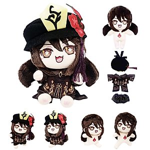 uoozii Hu Tao Genshin Impact Plush Poseable Figure 23cm/9" Cosplay Plushie with Changeable Doll Clothes Collectable Merch Gift to Genshin Game & Anime Fans (Hu Tao)