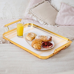 CoColemon Metal Serving Tray - 13.8"x10" Gold with Handles, Acrylic Bottom Decorative Tray for Ottoman,Coffee Table,Living Room and Bathroom