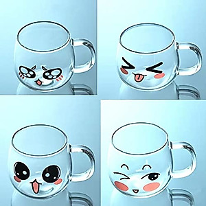 Glass Coffee Mugs Set Of 4 (200ml) Espresso Glass Cups Perfect For Milk, Latte, Tea, Cappuccino (Cute Cups)