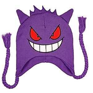 Bioworld Pokemon Gengar Face 3D Laplander Beanie Skull Cap Purple