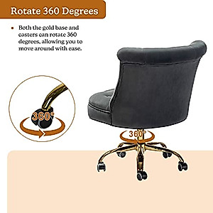 HULALA HOME Velvet Home Office Chair with Gold Base, Comfortable Modern Cute Desk Chair, Adjustable Swivel Task Chair for Living Room Bedroom Vanity Study/Grey
