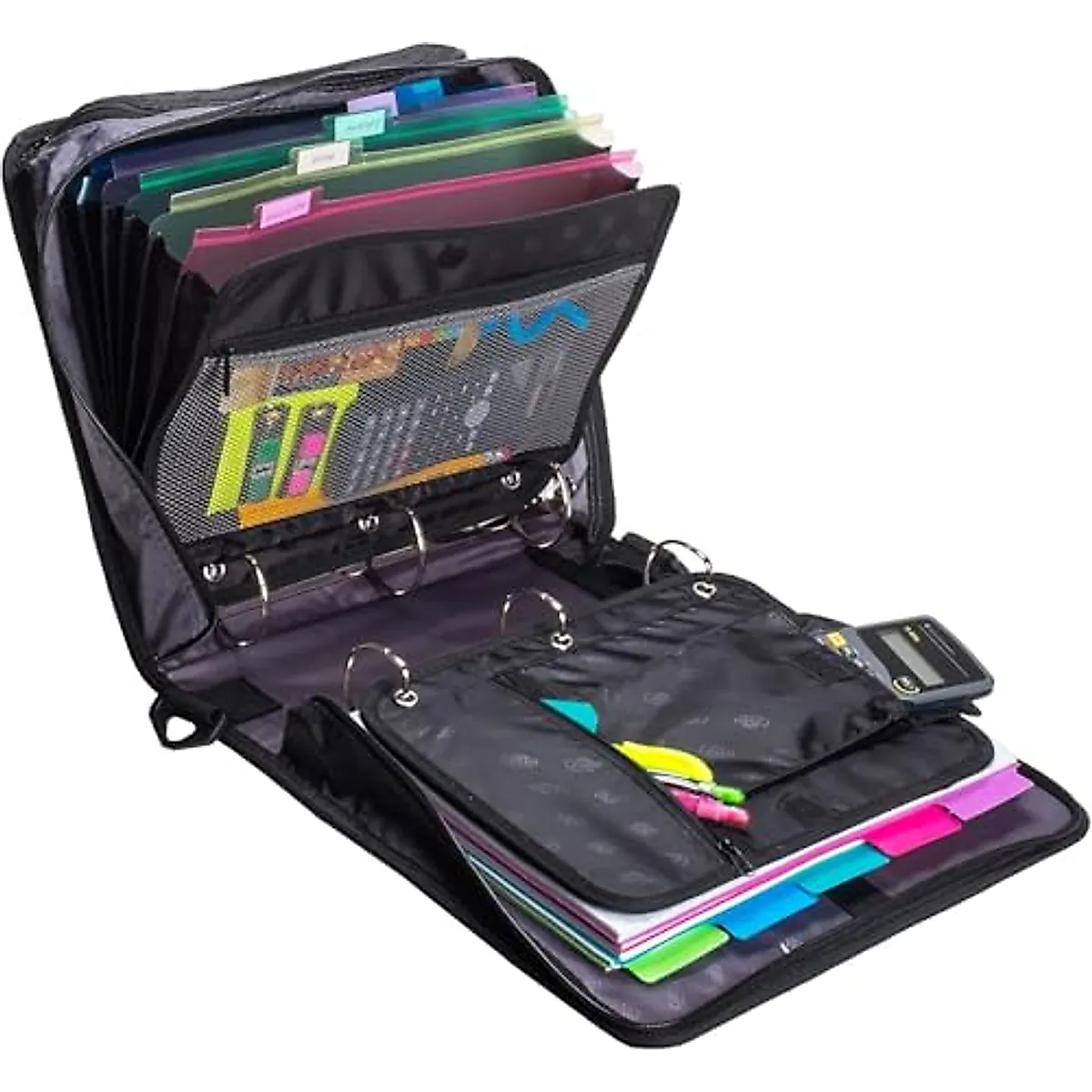 Case-it The Dual 2.0 Zipper Binder - Two 2 Inch D-Rings - 5 Subject File Folder - Multiple Pockets - 800 Sheet Capacity - Comes with Shoulder Strap - Black Dual-301