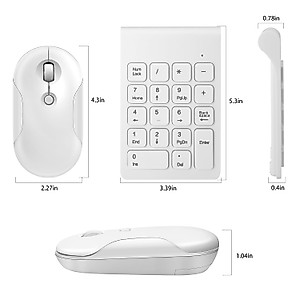 TRELC Wireless Numeric Keypad and Mouse Combo, Mini 2.4G 18 Keys Number Pad with Silent Mouse, Financial Accounting Data Entry Numpad Keyboard Extensions for Laptop, PC, Desktop, Notebook (White)