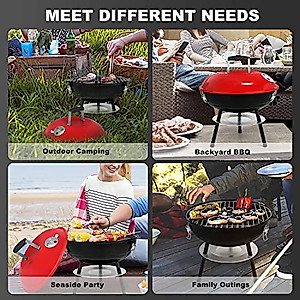 14in Charcoal Grill with 2 Grilling Racks, Joyfair Portable BBQ Grill for Outdoor Camping/Backyard Barbecue Party, Enamel Coated Fire Box & Dual Ventilation System, Lightweight & Easy Carrying, Red