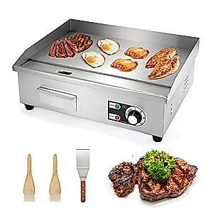 WICHEMI 22" Electric Griddle Grill Commercial Countertop Griddle Flat Top Grill Hot Plate Non-Stick Stainless Steel Teppanyaki Grill for Restaurant Kitchen, 110V 3000W