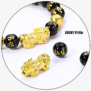 SOOWOOT 3Pcs Feng Shui Black Obsidian Bracelets Set - Good Luck Amulet Dragon Lucky Charm Pi Xiu Pi Yao Attract Wealthy bracelets for women men