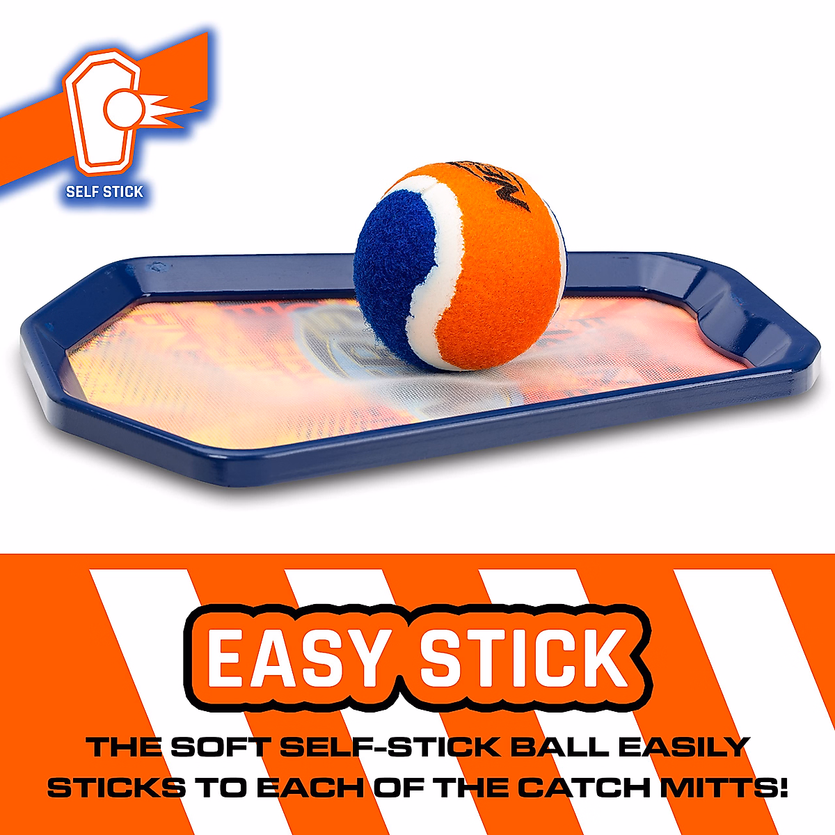 Nerf Toss and Catch Game with Paddles + Ball - Tennis Ball Catch Game with (2) Self- Stick Paddles - Perfect Kids Beach Toy + Backyard Game Set - Includes 2 Sticky Mitts + Tennis Ball