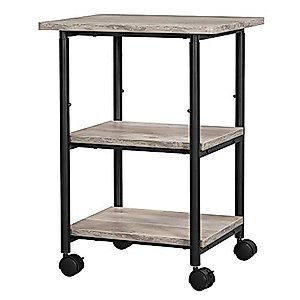 VASAGLE Printer Stand, 3-Tier Machine Cart with Wheels and Adjustable Table Top, Heavy Duty Storage Rack for Office and Home, Greige + Black