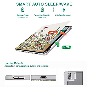 Rotating iPad 10.9/11 inch Case for iPad Air 5th/4th Generation 2022/2020,360 Degree Rotating Multi-Angle View Stand Cover with Pencil Holder for iPad Pro 11"/iPad Air 4 & 5, Flowers