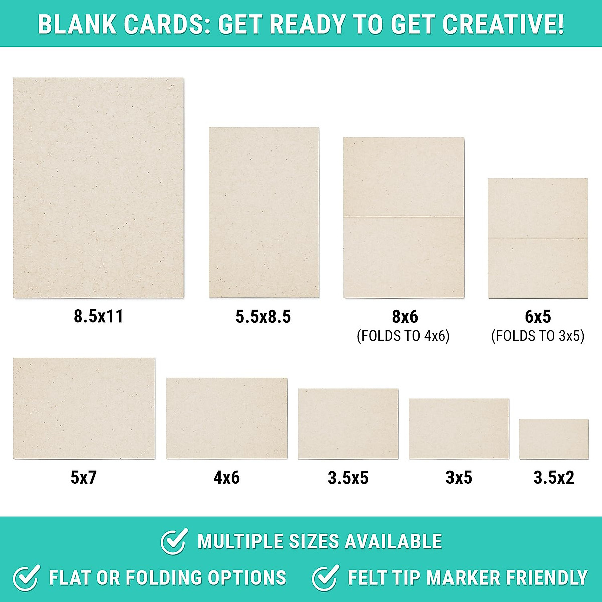 321Done Blank Rustic 4x6 Cards (Set of 50) - Thick, Heavy Cardstock - Make Invites, Greeting, Note, Thank You Cards - Plain Kraft for Writing, Stamping, Printing, Art - No Envelopes - Made in USA