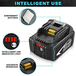2-Pack 6.0Ah BL1860B BL1860 Replacement for 18V Battery Lithium-ion Compatible with 18 Volt Battery Lithium BL1860B BL1860 BL1850 BL1850B BL1840 BL1830 Compatible with Battery 18V Power Tools (White)