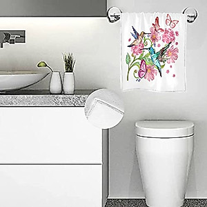 QUGRL Hummingbirds Butterflies Bath Hand Towels Fancy Pink Flowers Kitchen Dish Towels Soft Quality Premium Washcloths Guest Fingertip Towel Decor for Bathroom Spa Gym Sport 16x30 inches