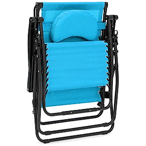 Best Choice Products Oversized Steel Mesh Zero Gravity Reclining Lounge Patio Chair w/Folding Canopy Shade and Cup Holder, Aqua