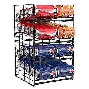 Stackable Soda Can Rack Organizer 4 Tier Beverage Can Dispenser Cola Rack Storage Holder for Pantry Kitchen Cabinets Countertop, Holds 40 12oz Soda Cans or Canned Food, Black