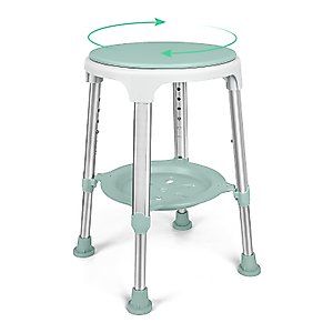 LEACHOI Shower Chair for Inside Shower, Swivel Shower Stools 350lbs, Adjustable Tub Chair and Bathroom Stool with Storage Tray for Seniors, Elderly, Bath Handicap & Disabled Green - FSA/HSA Eligible