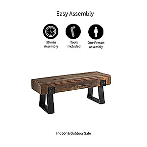Plow & Hearth Richland Weatherproof Indoor Outdoor Entryway Bench | Holds Up to 300 lbs | Garden Patio Porch Park Deck | Wood | Natural