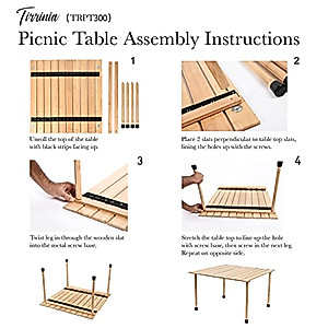 Tirrinia 26x26in Bamboo Picnic Table with Carrying Bag + Free Picnic Pad, Outdoor Portable All-Purpose Table for Concerts, Camping, Beach, Tailgating, Patio, Kitchen, Living Room