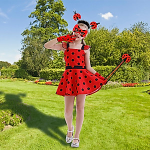 Girls Costume Polka Dots Dress Up Carnival Costume Birthday Outfit Christmas Party Cosplay Mask Gloves Headdress for Kids 130