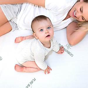 PURE BAMBOO Crib Waterproof Mattress Protector - Viscose Derived from Bamboo, Breathable Noiseless Mattress Cover Pad Protects Against Moisture & Stains - Fits 52x28x6 inch Crib Mattress (Crib)