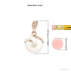 Angara June Birthstone - Freshwater Pearl Spiral Pendant Necklace with Diamonds in 14K Rose Gold (10mm)