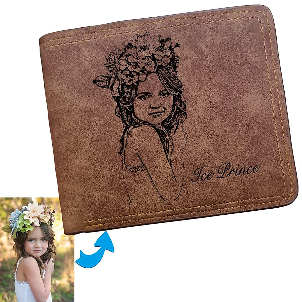 ICE PRINCE Mens Wallet Can Be Customized With Customer Photo And Text Custom Bi-Fold Soft Wallet (light brown)