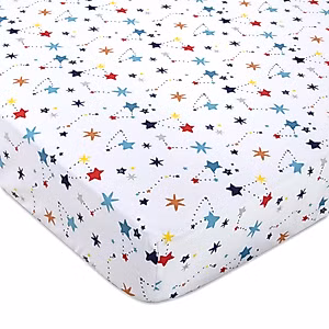 Fisher Price Space Explorer Fitted Crib Sheet Cotton Stars, Space Themed Nursery Bedding 28 x 52” Fitted Crib Sheet for Standard Crib Mattress
