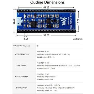 Waveshare 10-DOF IMU Sensor Module for Raspberry Pi Pico, Onboard 9-axis Motion Sensor ICM20948 Baroceptor LPS22HB Chip Incorporate sensors includes Gyroscope Accelerometer Magnetometer Baroceptor