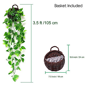 ANZOME Artificial Hanging Plants, 3.5ft Ivy Vine Fake Leaves Green Chain for Indoor Outdoor Wall Home Room Garden Wedding Garland Decoration(Basket Included)
