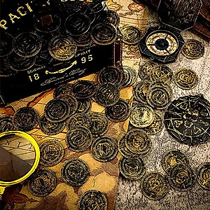 102 Pieces Pirate Theme Party Supply, Include Vintage Pirate Treasure Gold Coins, Pirate Skull Necklace and Pirate Compass, Pirate Accessories Costume for Halloween Cosplay Party (Bronze)