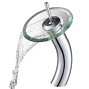 Kraus KGW-1700CH-CL Single Lever Vessel Glass Waterfall Bathroom Faucet Chrome with Clear Glass Disk