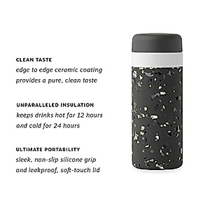 W&P Porter Insulated Bottle 16 oz | Clean Taste Ceramic Coating for Water, Coffee, & Tea | Wide Mouth Vacuum Insulated | Dishwasher Safe, Charcoal Terrazzo