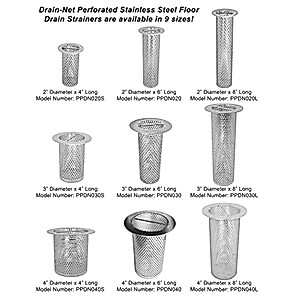 4" Commercial Floor Drain Strainer, 6" Tall, Perforated Stainless Steel
