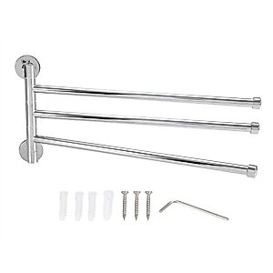 Swivel Towel Bar, 201 Stainless Steel 2/3-Arm Wall Mounted Towel Rack, for Bathroom Kitchen Space Saving Swing Out Towel Hanger Holder (3 arm)