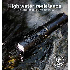 YXQUA XHP70 12000 Lumen Flashlight, Super Bright USB Rechargeable Flashlight, Powerful LED Flashlight with High Lumen, 5 Modes for Emergency, Hiking, with Holster