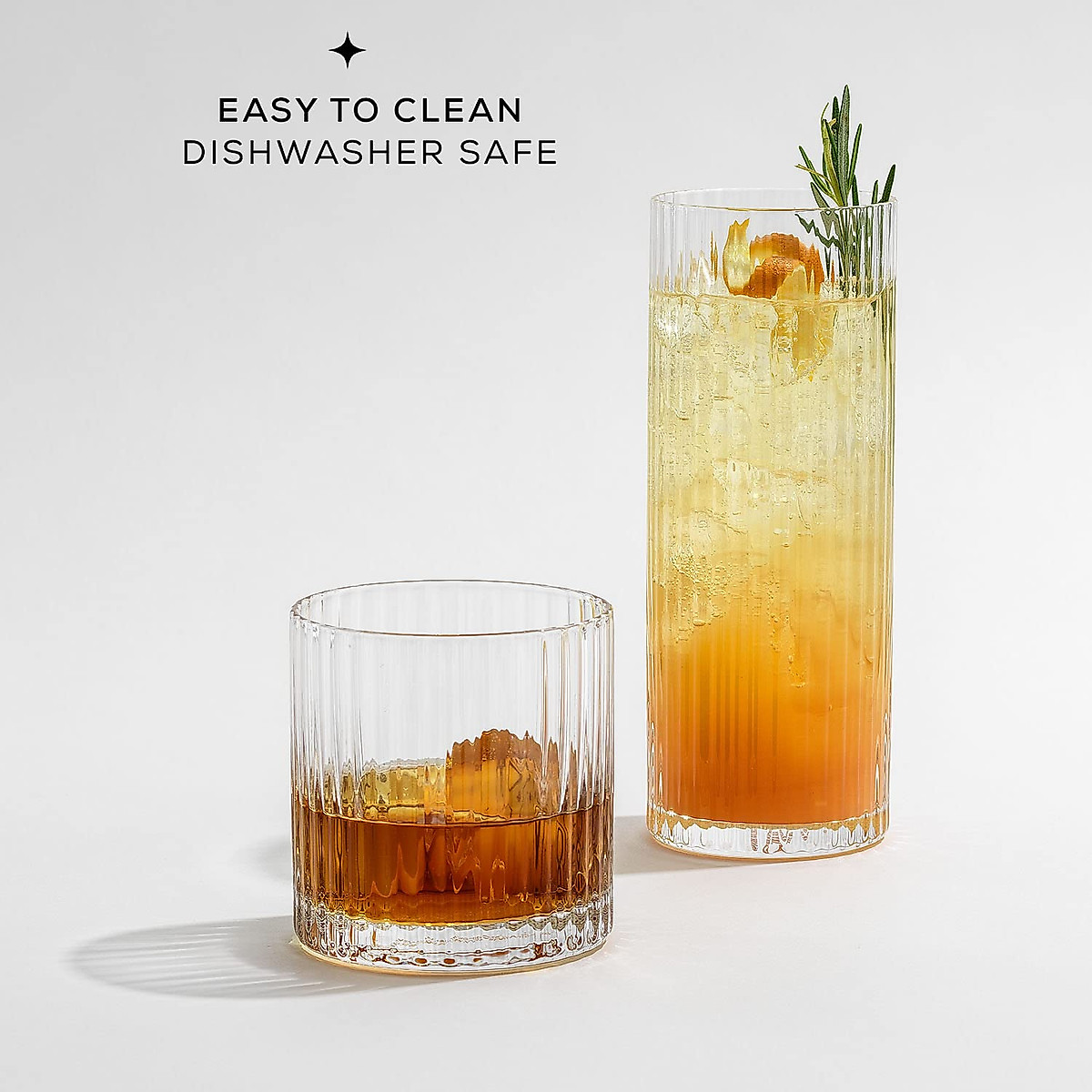 JoyJolt Fluted Whiskey Glasses – ELLE 10oz Short Drinking Glasses. 2 Ribbed Scotch Glasses. Gin and Tonic Glasses, Cocktail Glasses, Juice Tumblers & Water Glasses. Vintage Style Drinking Glasses