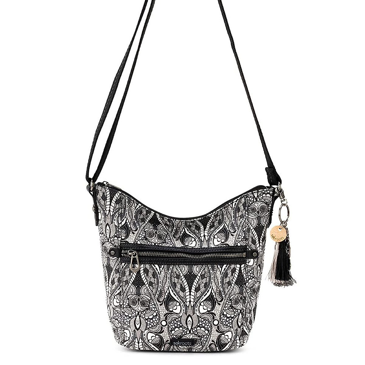 Sakroots Sequoia Small Crossbody, Black/White Soulful Desert