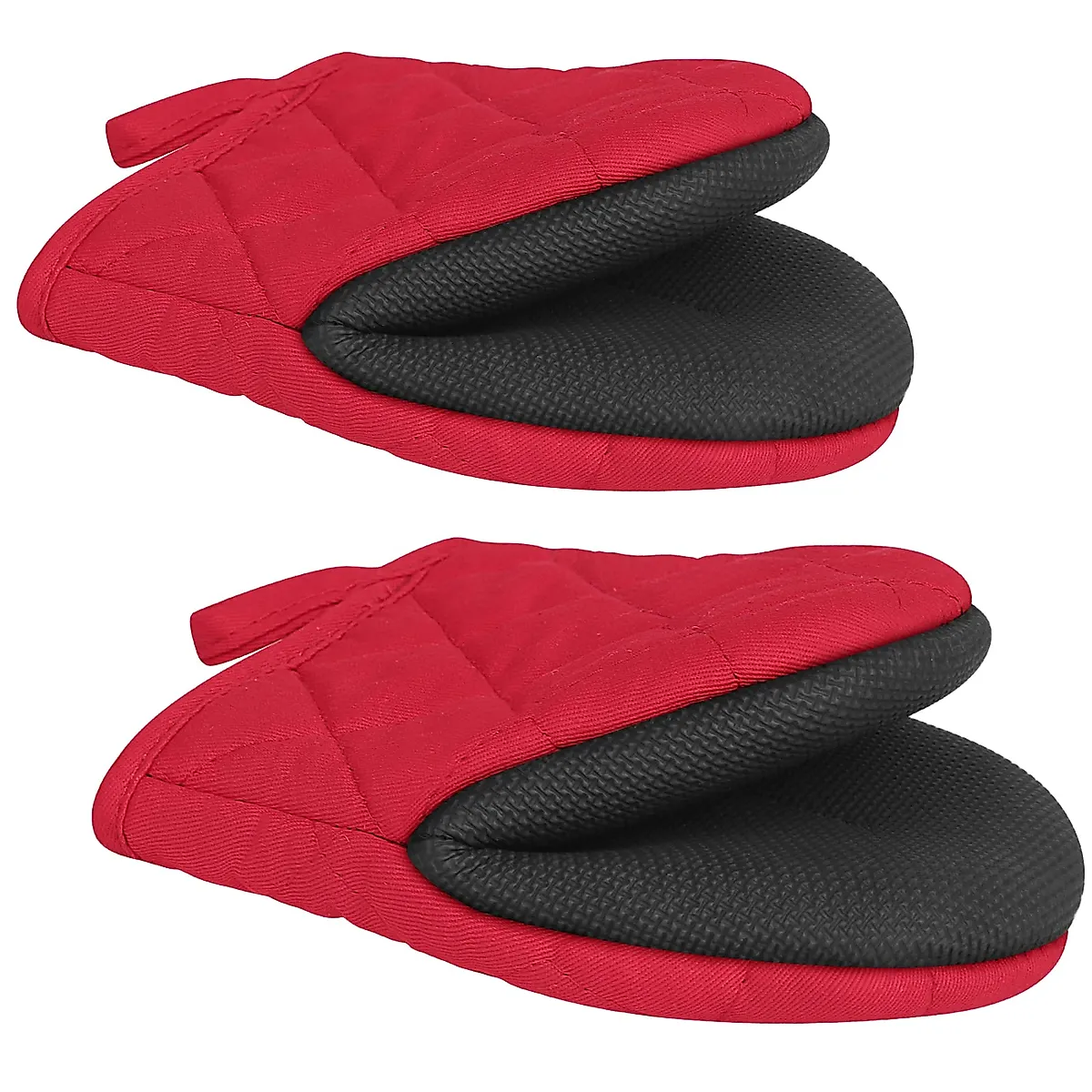1 Pair Short Oven Mitts, Heat Resistant Silicone Kitchen Mini Oven Mitts for 500 Degrees, Non-Slip Grip Surfaces and Hanging Loop Gloves, Baking Grilling Barbecue Microwave Machine Washable