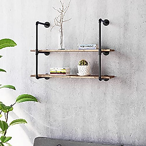 2 Tier Industrial Shelves Brackets, Wall Mount Iron Pipe Shelves, Pipe Floating Shelves for DIY Open Bookshelf Office Kitchen Home Bar (Plank Not Included) (2-Tier)