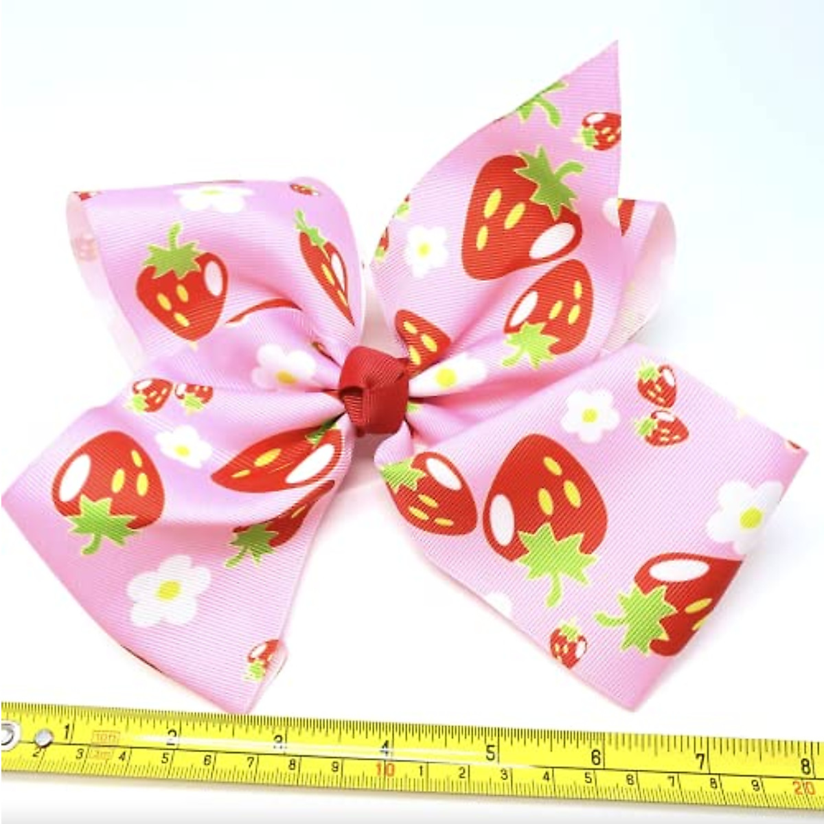 BOWS BOWS 8" Inches Jumbo Handmade Grosgrain Ribbon HairBow Alligator Clip Pink Strawberry Woman Girls Bows Hairclip