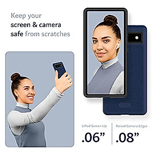 TUDIA DualShield Grip Designed for Google Pixel 6a Case (2022), [MergeGrip] Shockproof Military Grade Dual Layer Slim Raised Edge Protection for Pixel 6a - Indigo Blue