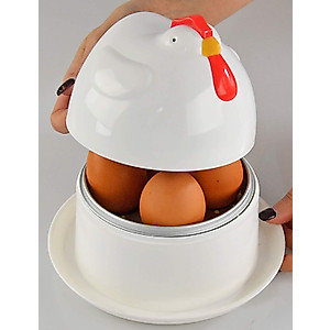 HOME-X Jumbo Hen-Shaped Microwave Egg Boiler with Lid, Cook 1 to 4 Eggs, Quick Hard Boiled Egg Maker, Breakfast Cooking Utensils