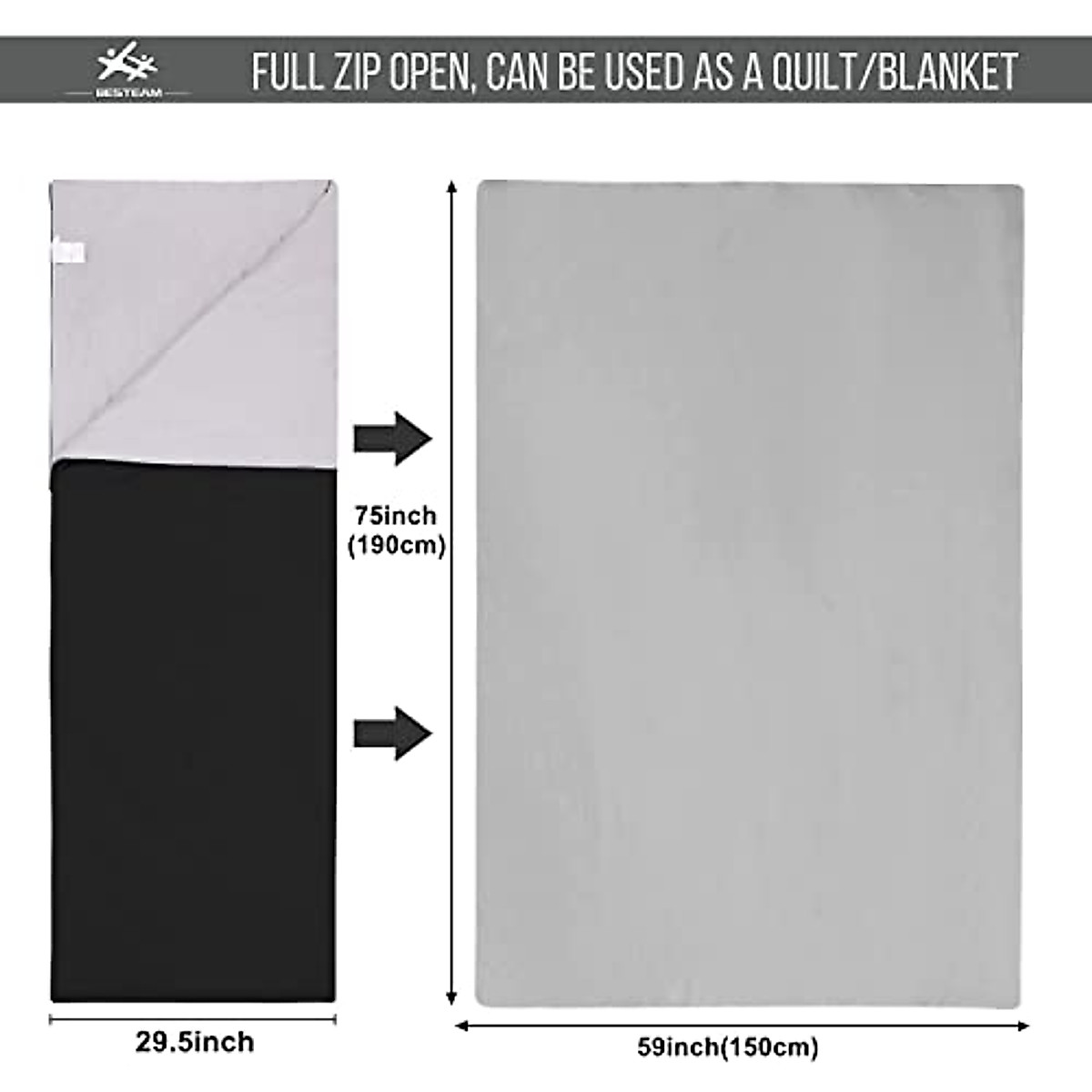 BESTEAM Warm Weather Sleeping Bag - Portable, Waterproof, Compact Lightweight, Packable with Compression Sack for Camping Backpacking Hiking, for Kids, Teens Adults - Spring Summer Fall