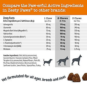 Zesty Paws Calming Chews for Dogs - Dog Calming Chews with Melatonin for Dogs Composure & Relaxation - Calm for Dogs Everyday Separation Stress & Nervousness - Vet Strength, Smoked Turkey - 90ct