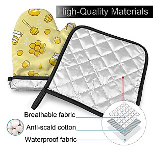 Bee Oven Mitts and Pot Holders Sets Heat Resistant Oven Gloves with Non-Slip Surface for Reusable for Baking BBQ Cooking