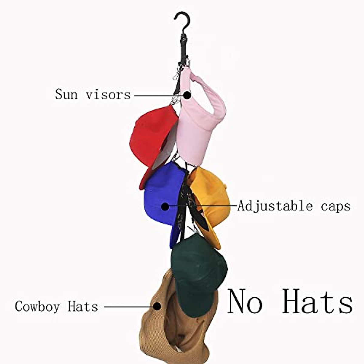 New extension Closet Hanging Hat Organizer Hanging Hat Keeper Closet Hook Cap Holder Hat Rope Rack with Clips (1 Pcs)